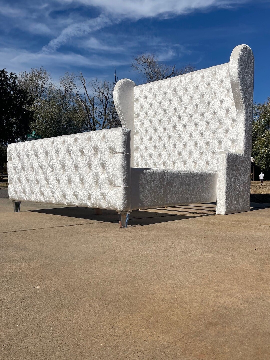 Luxury Bed Frame on Sale Glam Bling Neutral Crushed Velvet, Pearl White ...