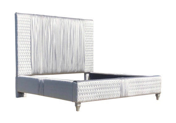 Quilted Velvet Bed Custom Tufted Frame Glam Headboard | Etsy