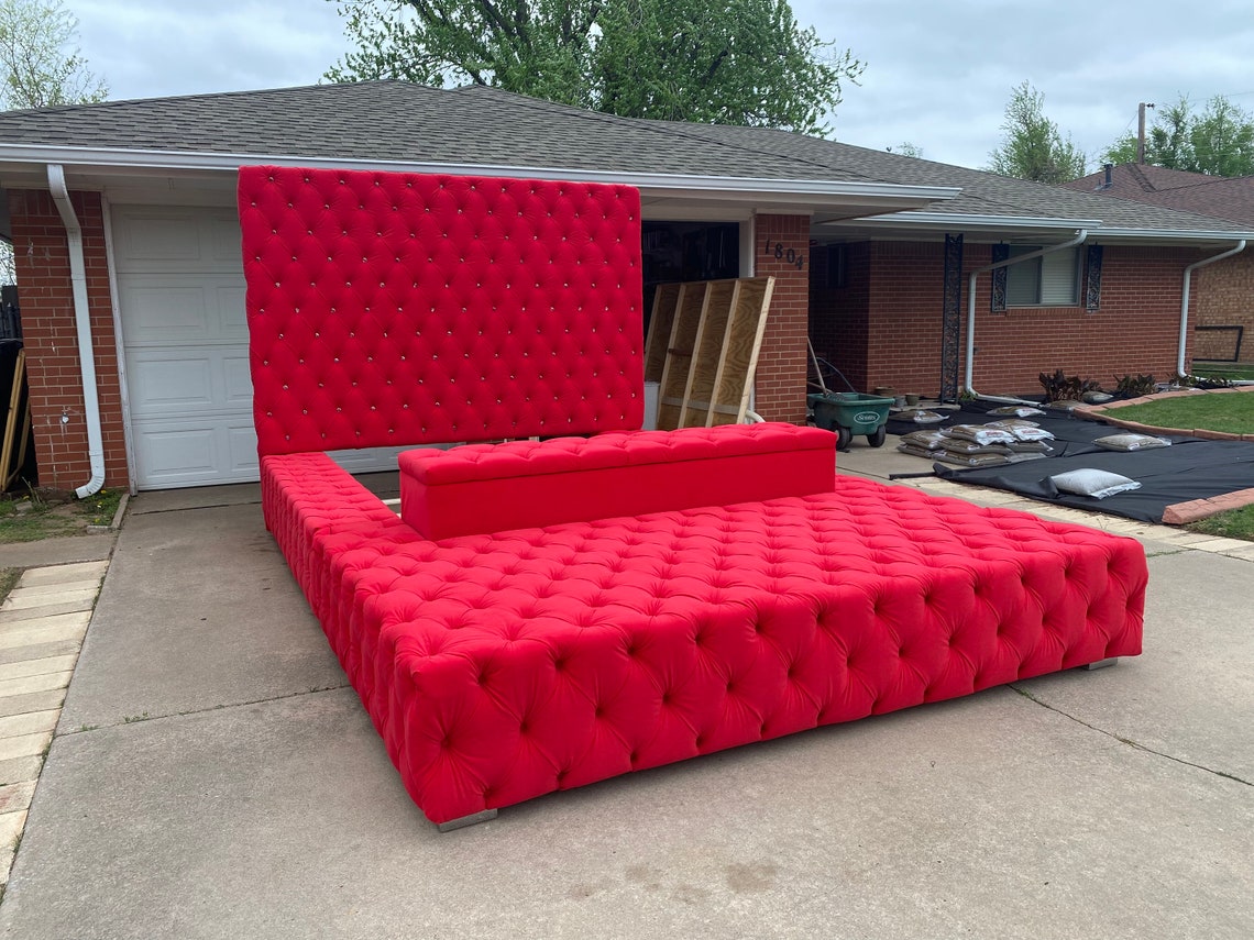Tufted Oversized Platform Bed Frame Extra Wide Tall California - Etsy