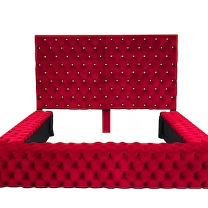 Custom Tufted Velvet Bed Frame: Wide King Platform Bed With Tall ...