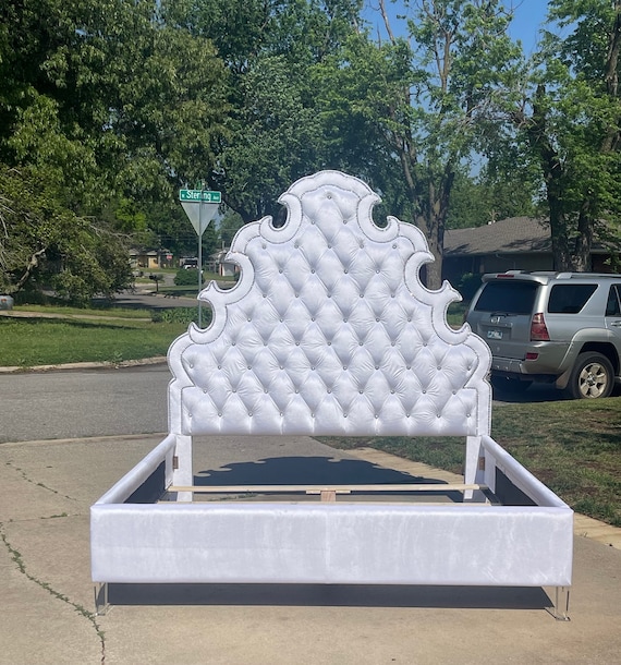 Bed Frame Box Spring Tufted Tall Headboard French Curvy Scalloped California King Queen Full Twin Bling Custom Made Etsy