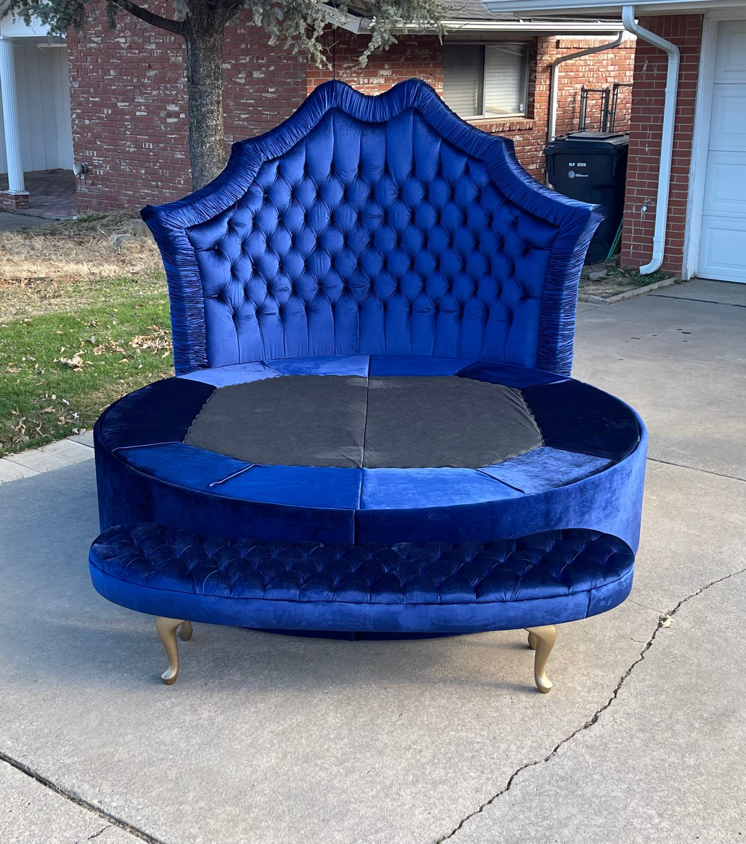 Round Velvet Bed Frame: Tufted Platform With Bench, Custom Made - Etsy