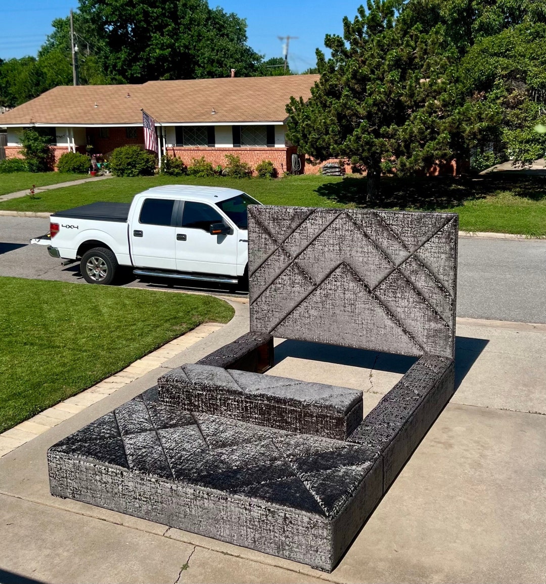 Custom Luxury Bed Frame Oversized Extra Tall Headboard Modern Geometric ...