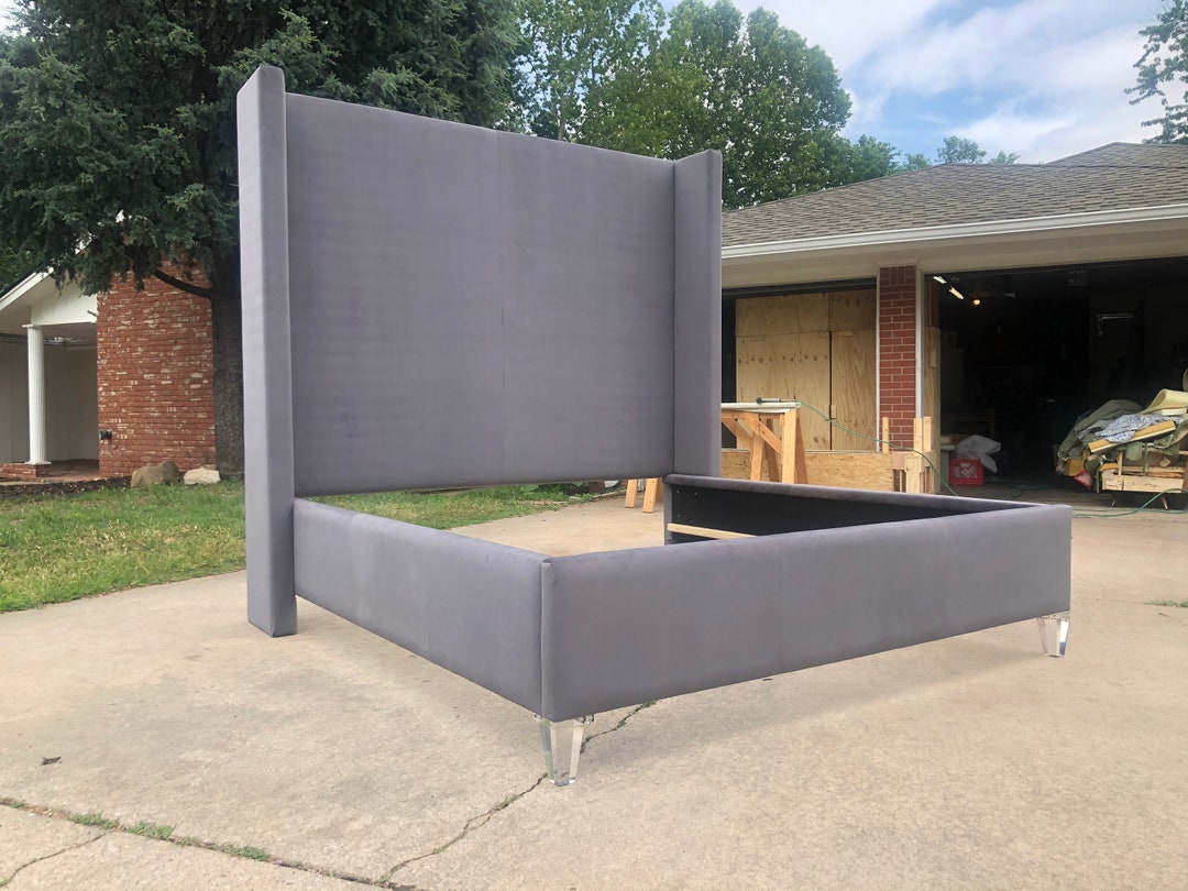 Custom Wingback Upholstered Bed Frame: Extra Tall Headboard - Etsy