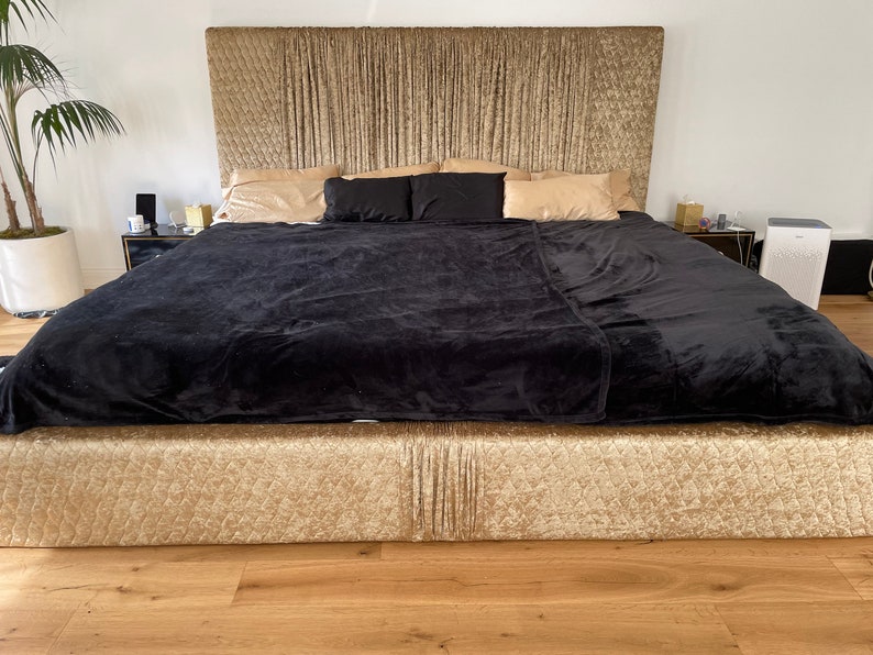 Custom Velvet Bed Frame: Oversized Platform With Glam Headboard - Etsy
