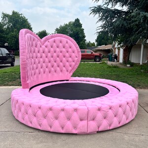 Heart Headboard Round Bed: Tufted Upholstered Platform, Custom Made - Etsy