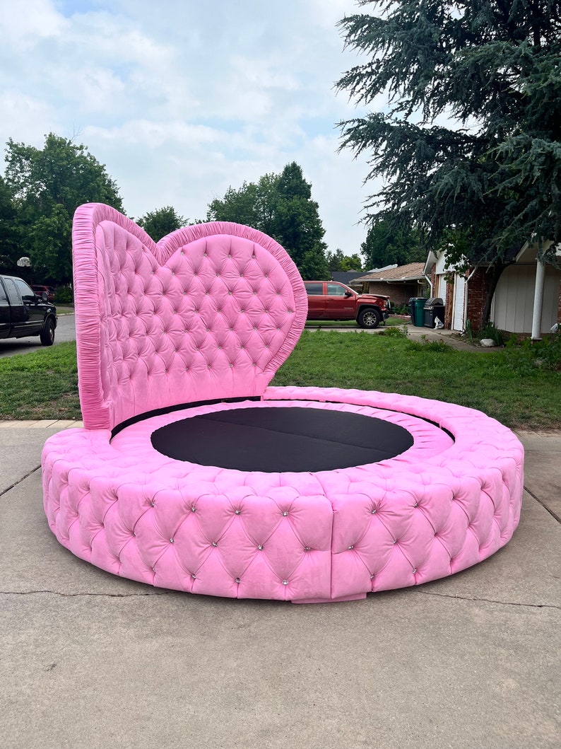 Heart Headboard Round Bed: Tufted Upholstered Platform, Custom Made - Etsy