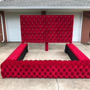 Custom Tufted Velvet Bed Frame: Wide King Platform Bed With Tall ...