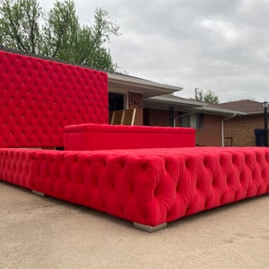 Tufted Oversized Platform Bed Frame Extra Wide Tall California King ...