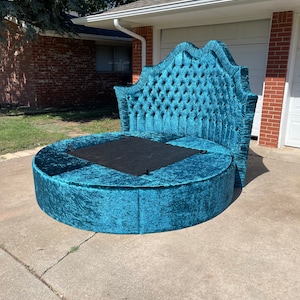 Round Bed Tufted Upholstered Bed French Shape Circular Platform Bed ...