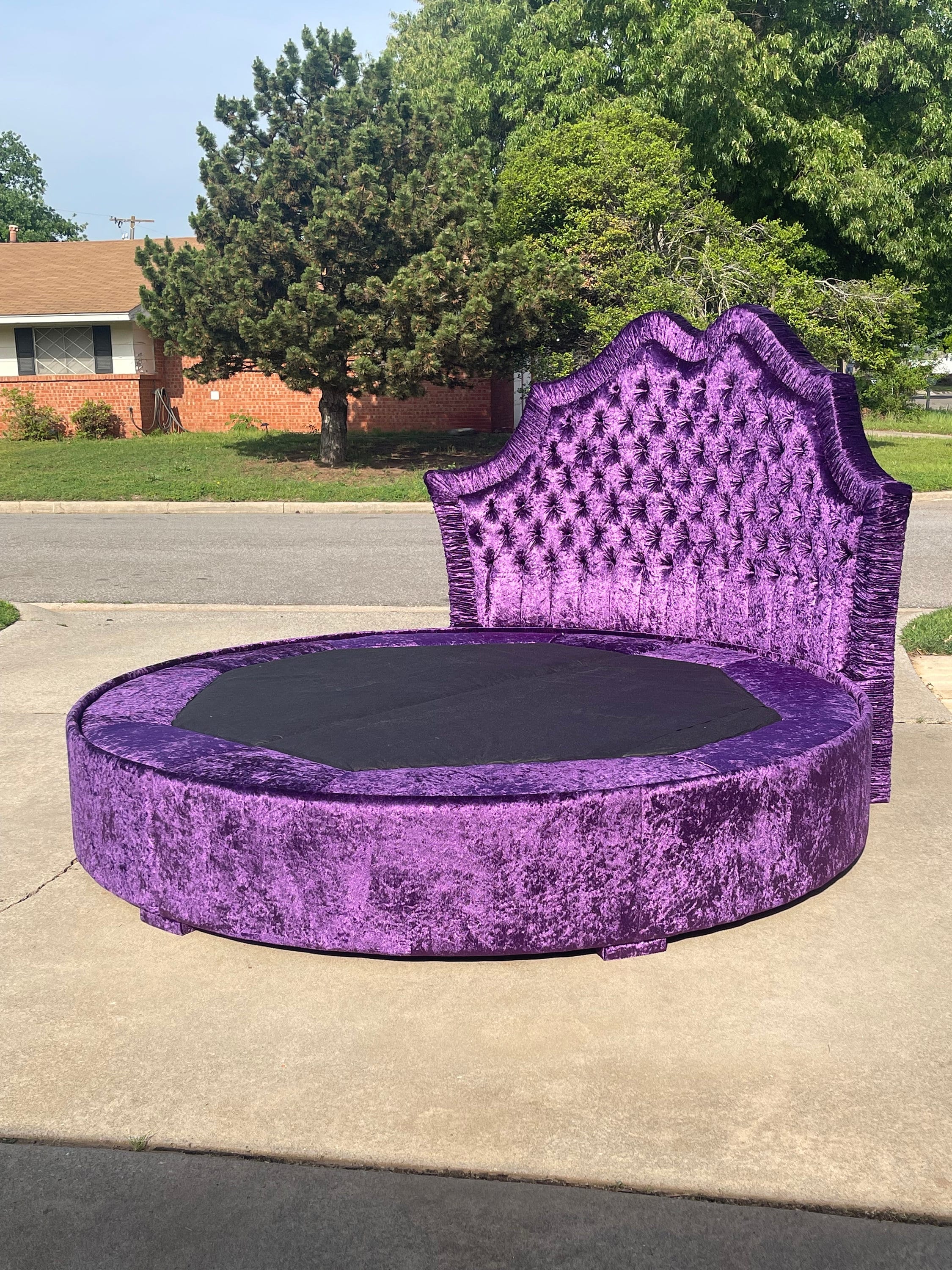 Round Tufted Velvet Bed Frame: Extra Large French Upholstered Headboard ...