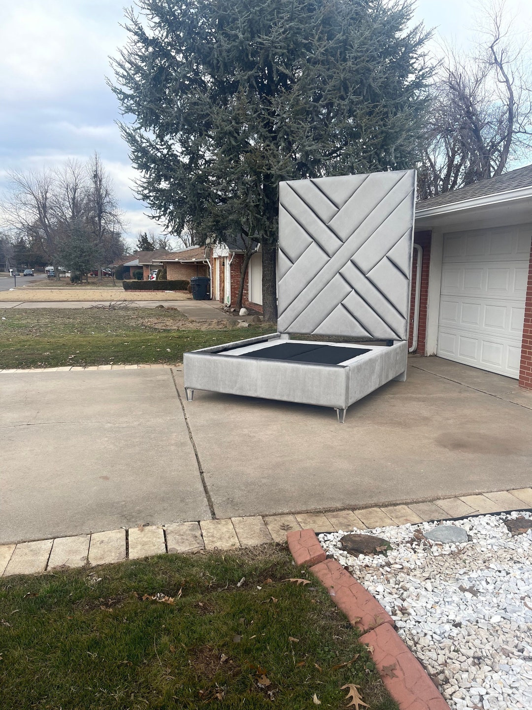 Extra Tall Headboard Modern Geometric Tufted Upholstered California ...