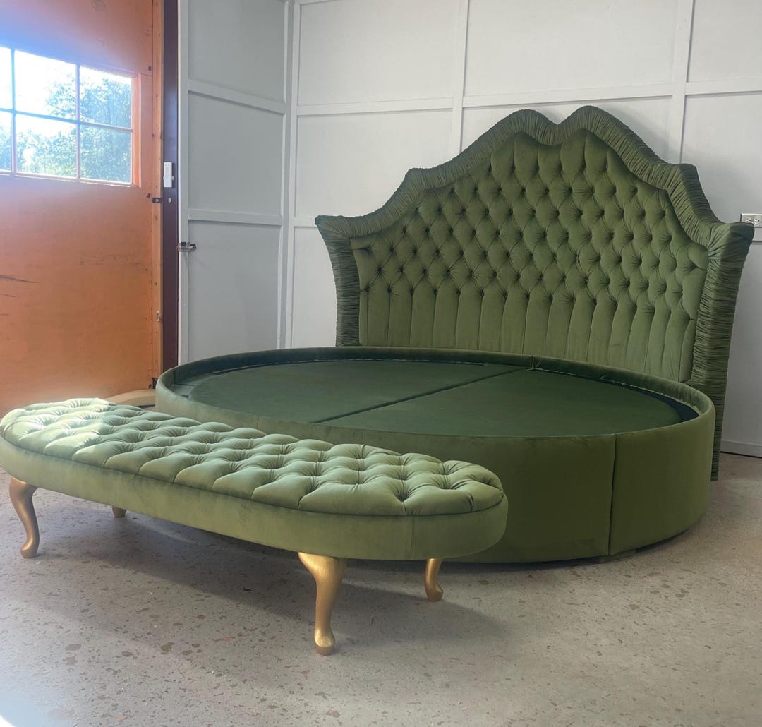 Round Platform Bed Frame: Tufted Upholstered French Provincial Style ...