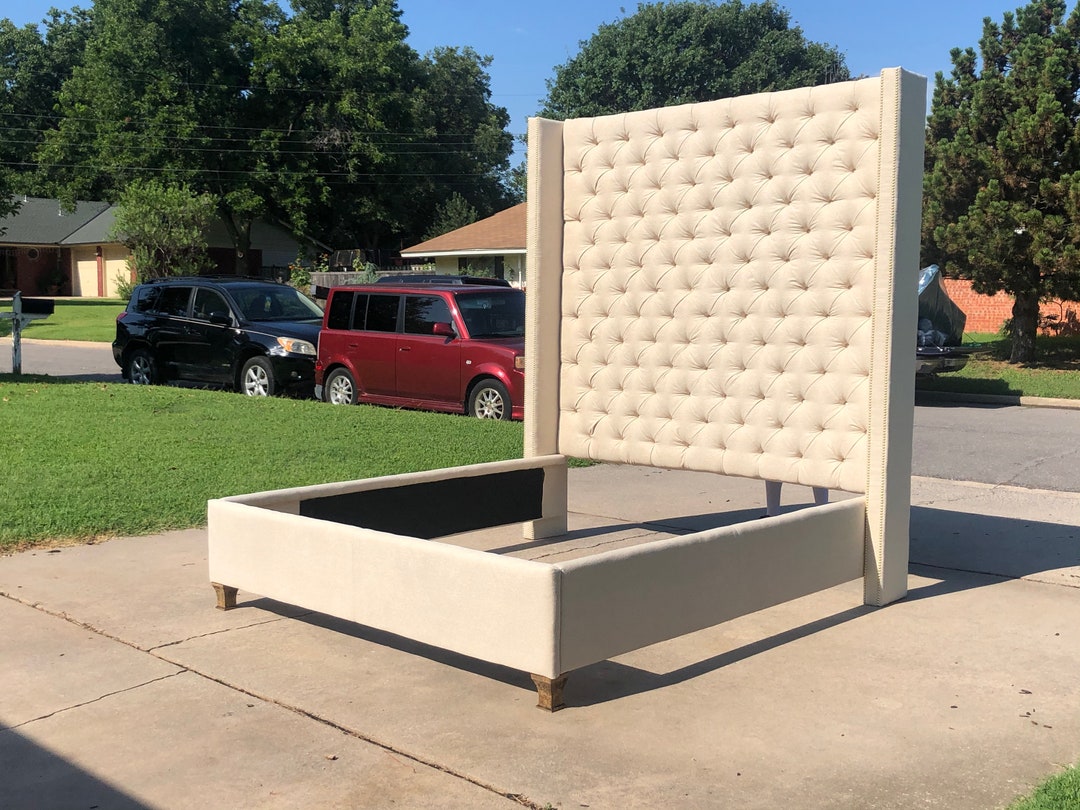 Urban Farmhouse Custom Made Bed Extra Tall Neutral Bed Frame Tufted ...