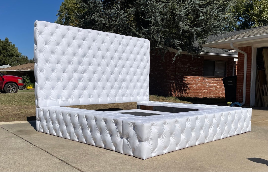 Platform Bed Frame Extra Wide Bed Tufted Upholstered Headboard ...