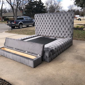 Custom Platform Bed: Extra Wide Crystal Tufted Upholstered Headboard - Etsy