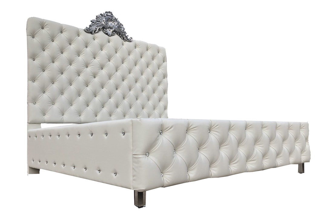 Custom Headboard Tall Tufted Glam Platform Bed Frame Ornate Wood ...