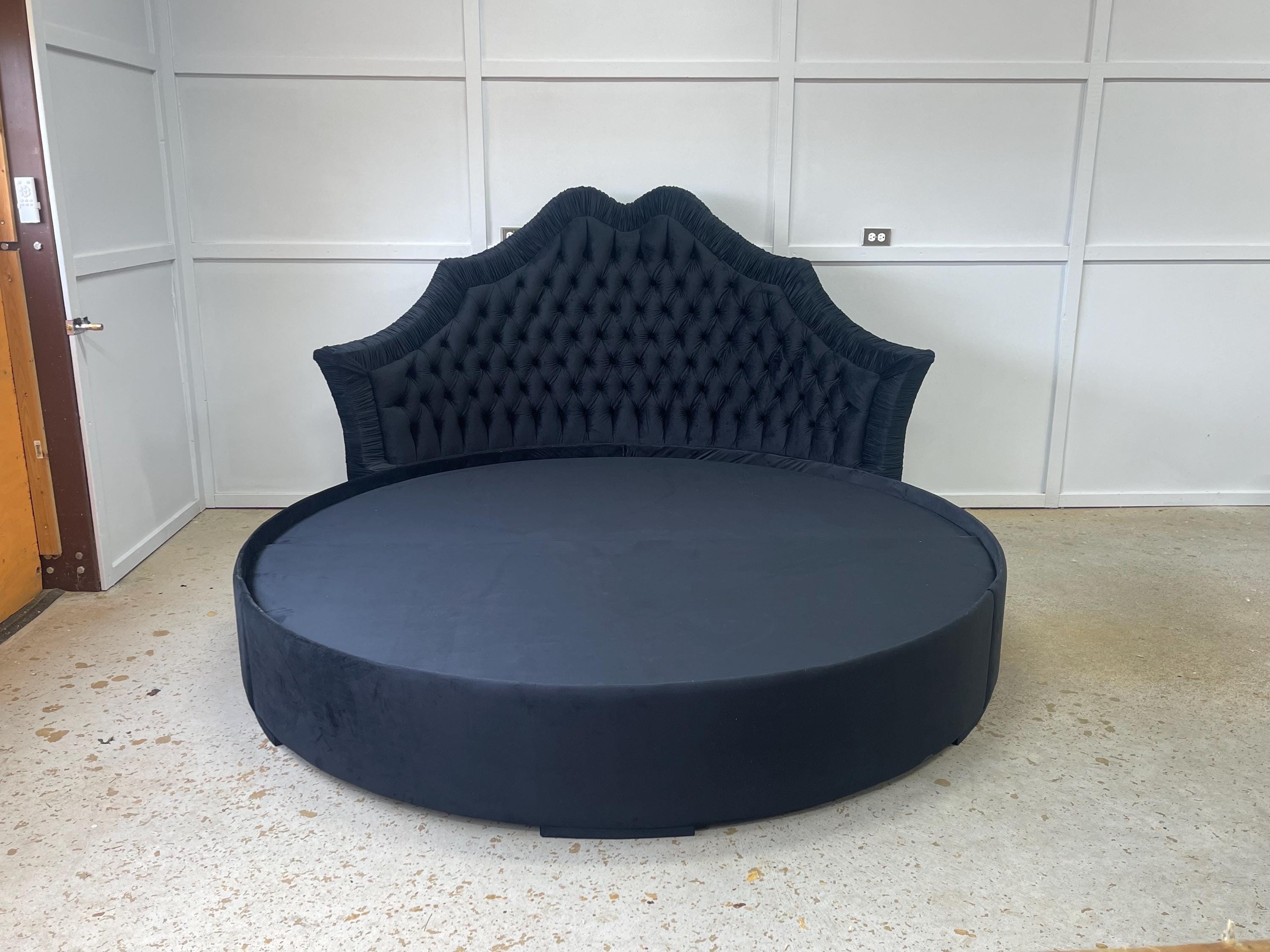 Custom Round Velvet Bed Frame: Tufted Upholstered Platform Bed - Etsy