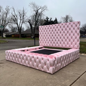Extra Wide Tufted Platform Bed Frame: Custom Upholstered Headboard - Etsy