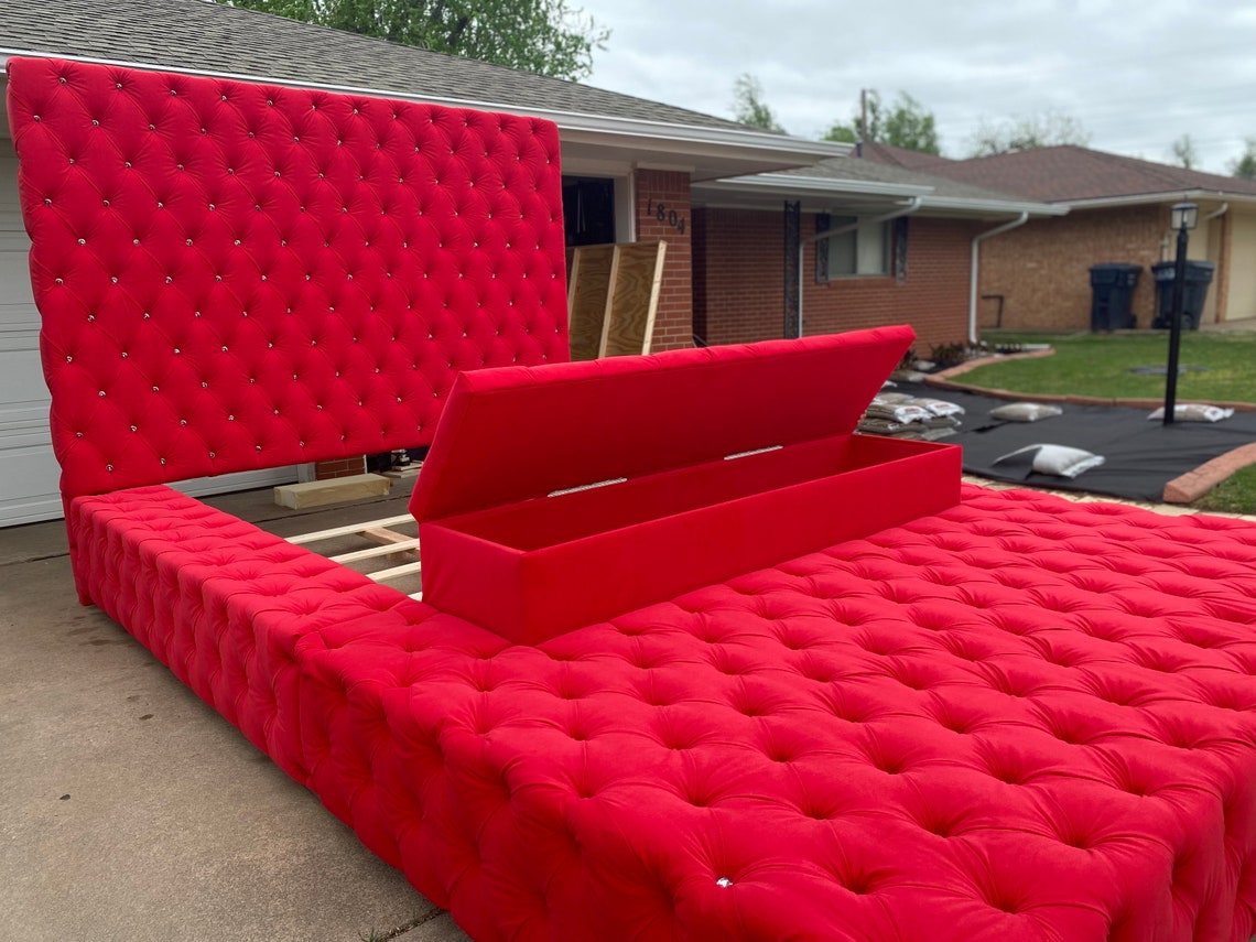 Tufted Oversized Platform Bed Frame Extra Wide Tall California - Etsy