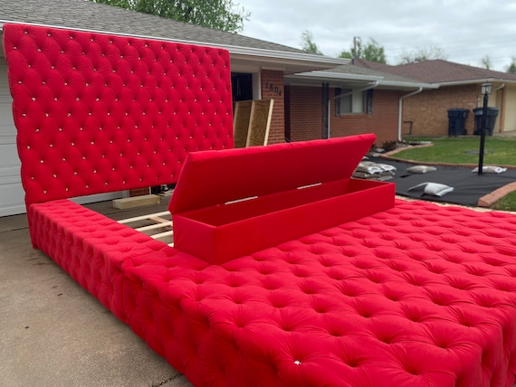 Tufted Oversized Platform Bed Frame Extra Wide Tall California - Etsy