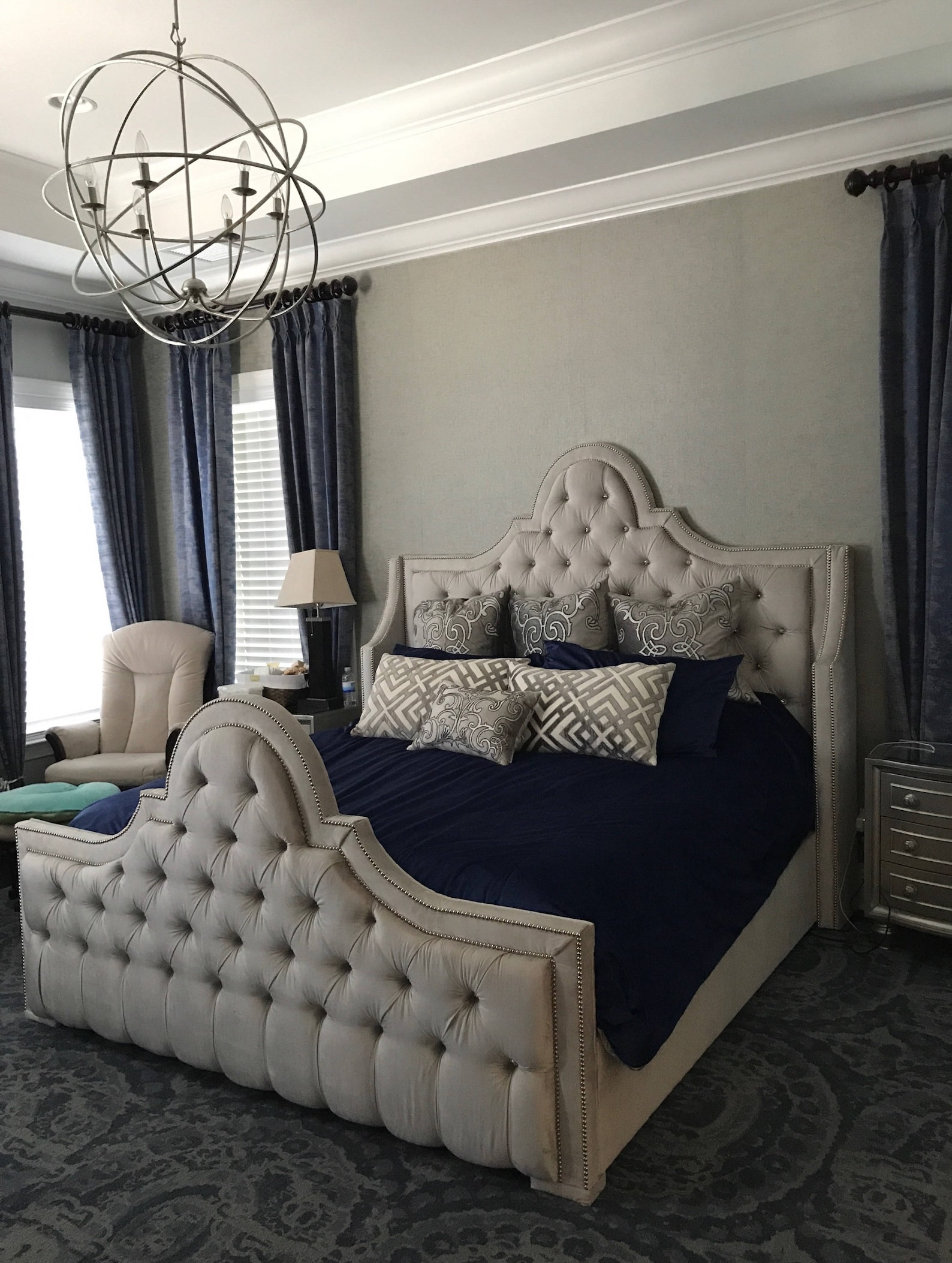 Tufted Headboard Bed Frame Upholstered Crystal Diamond Tufting | Etsy