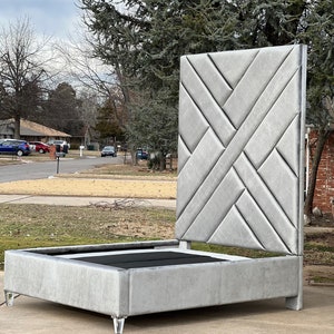 Extra Tall Headboard Modern Geometric Tufted Upholstered California ...