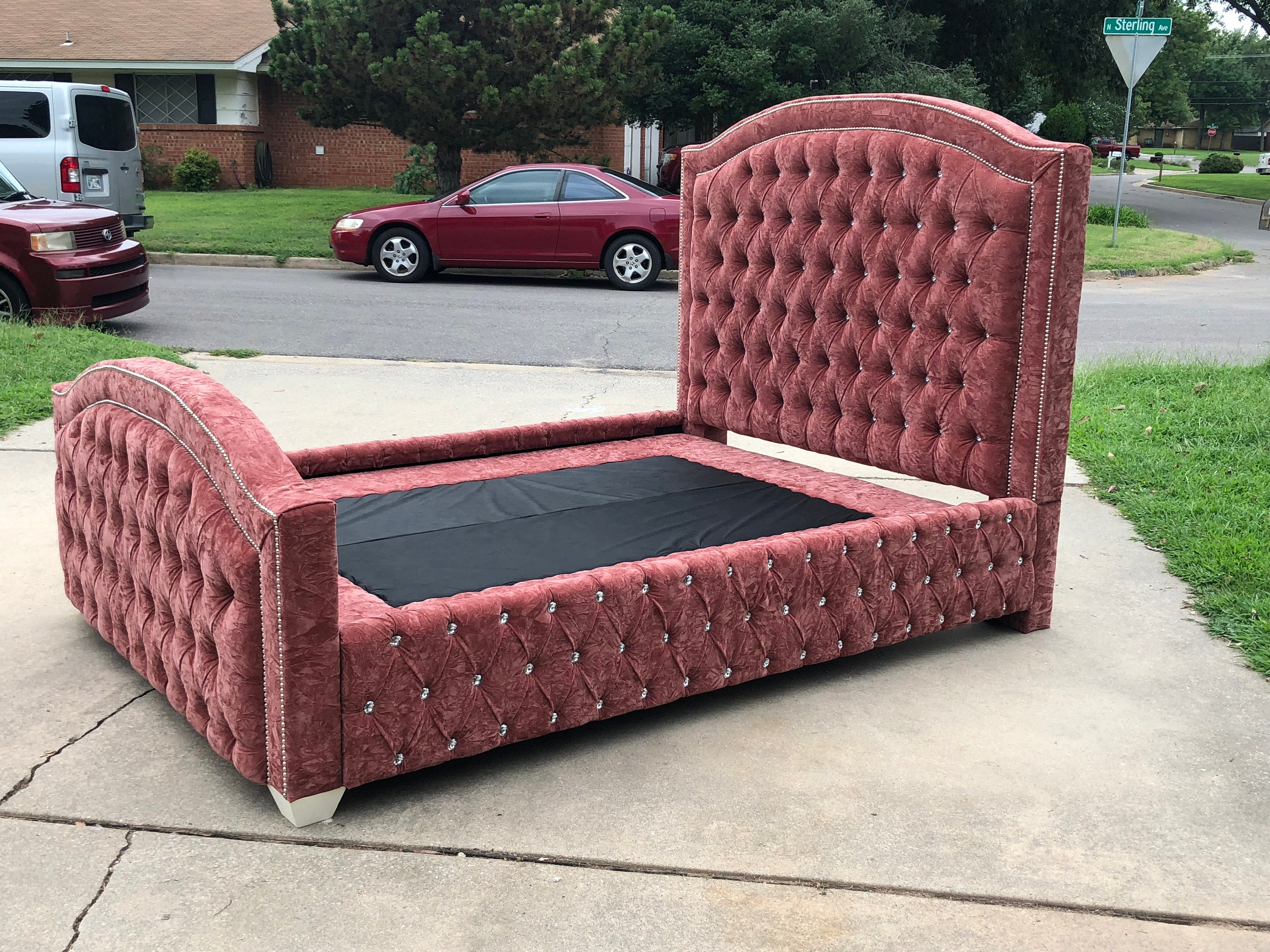 Platform Bed Frame Tufted Headboard Crushed Velvet Crystal | Etsy