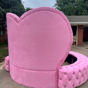 Heart Headboard Round Bed: Tufted Upholstered Platform, Custom Made - Etsy