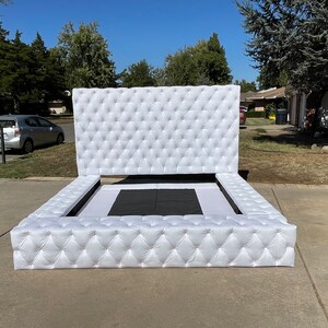 Platform Bed Frame Extra Wide Bed Tufted Upholstered Headboard ...