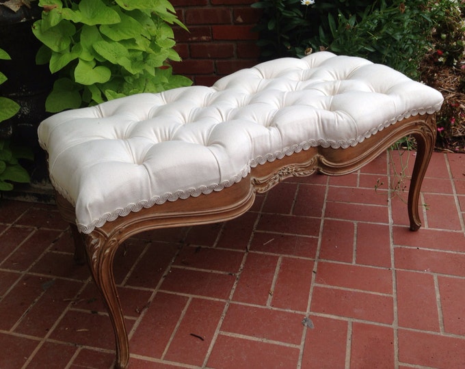 Tufted French Bench Vintage Settee Upholstered - Etsy