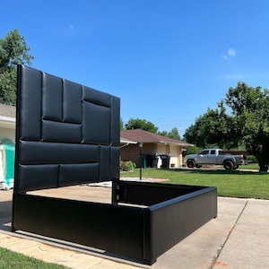 Luxury Extra Wide Ceiling Height Tall Headboard Upholstered Panel Bed ...
