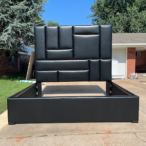 Luxury Extra Wide Ceiling Height Tall Headboard Upholstered Panel Bed ...