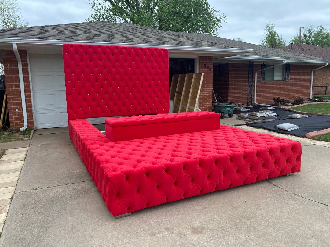 Tufted Oversized Platform Bed Frame Extra Wide Tall California King ...
