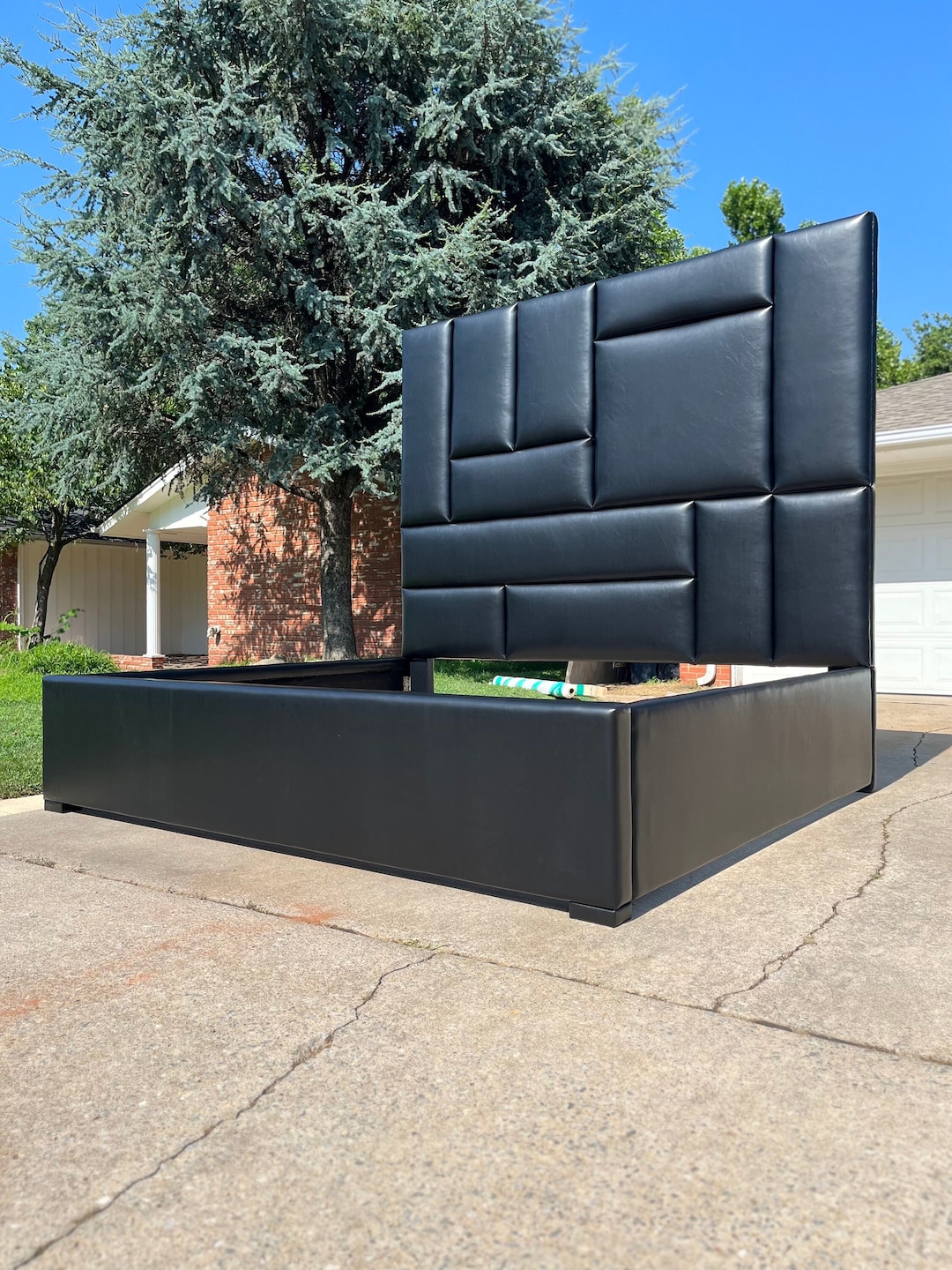 Luxury Extra Wide Ceiling Height Tall Headboard Upholstered Panel Bed ...