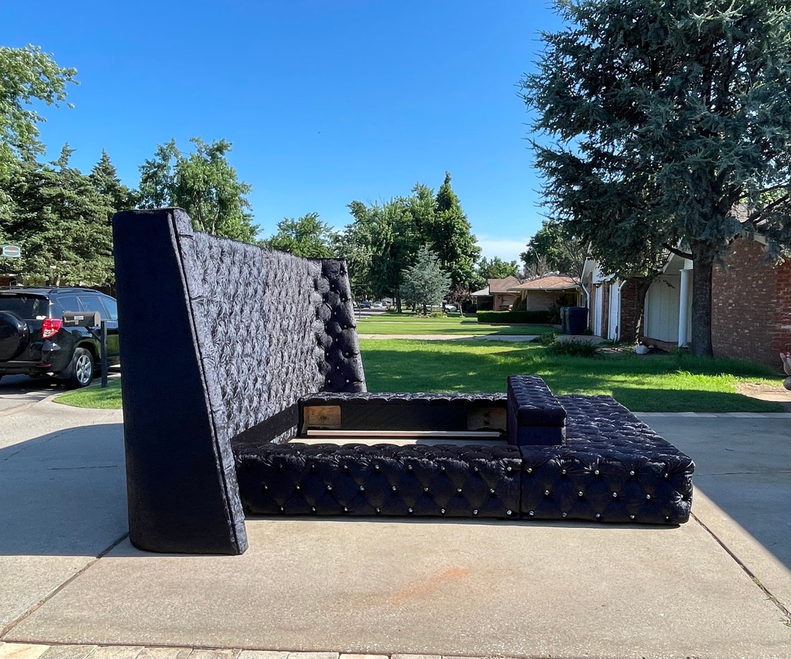 Platform Tufted Bed Frame Extra Wide Curved Storage Bench - Etsy
