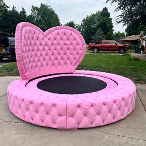Heart Headboard Round Bed: Tufted Upholstered Platform, Custom Made - Etsy
