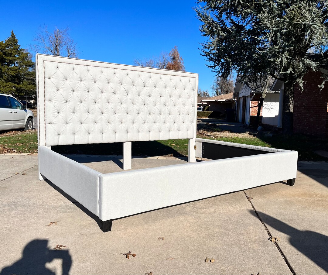 Oversized Upholstered Bed Frame: Modern Tufted Headboard With Nailhead ...