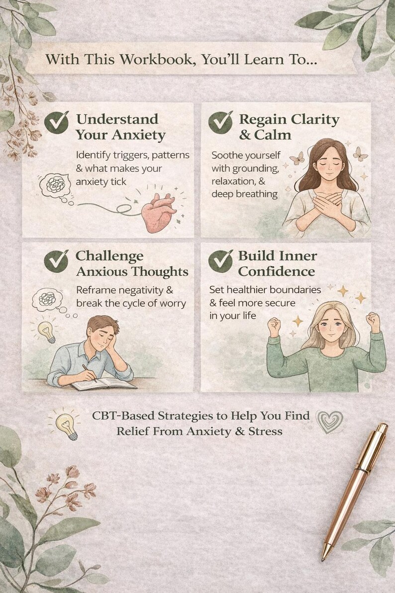 Anxiety Workbook Printable PDF | Worksheets for Overthinking, Panic ...