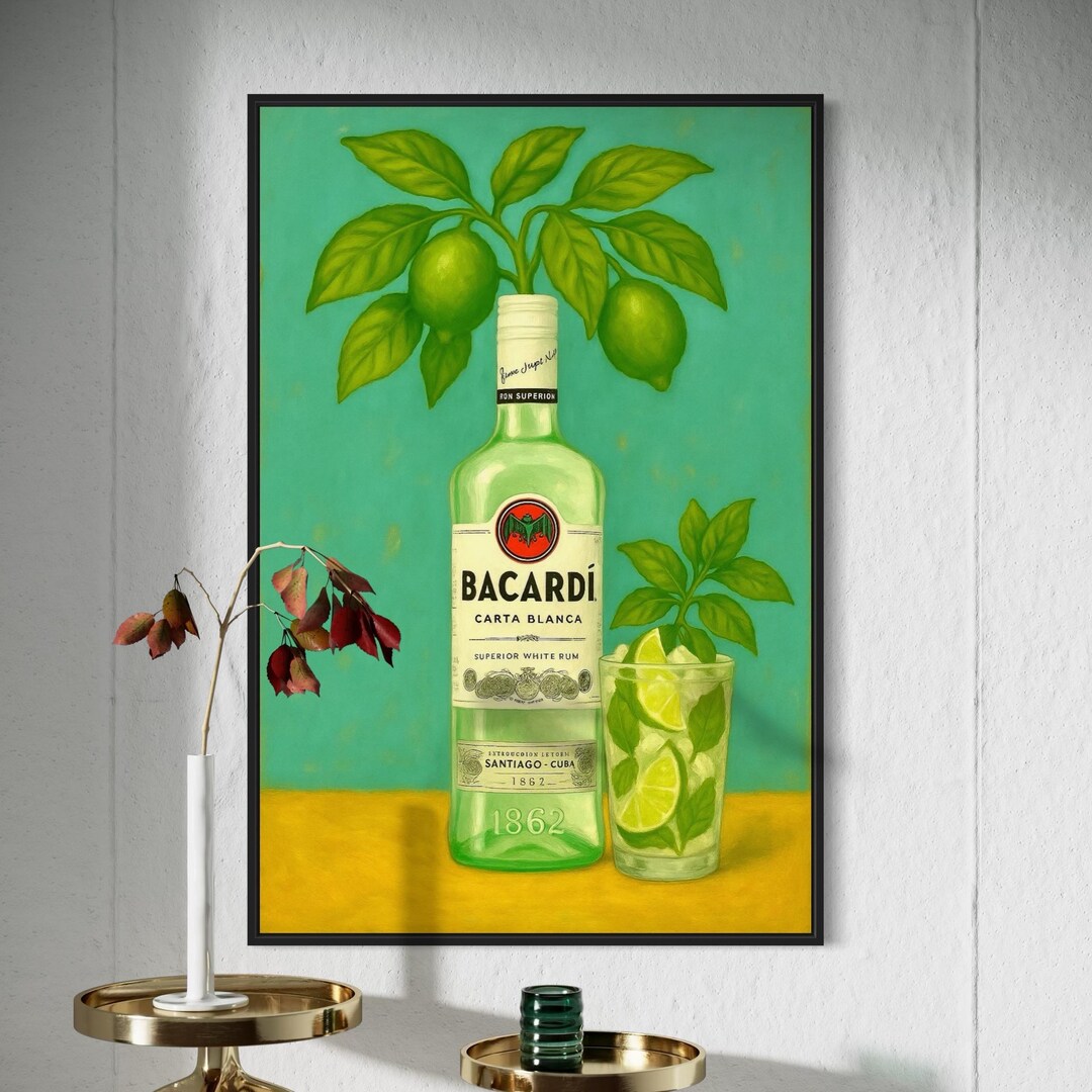 Bacardi Art Print - Rum Bottle Print - Mojito Wall Art - Bacardi Poster ...