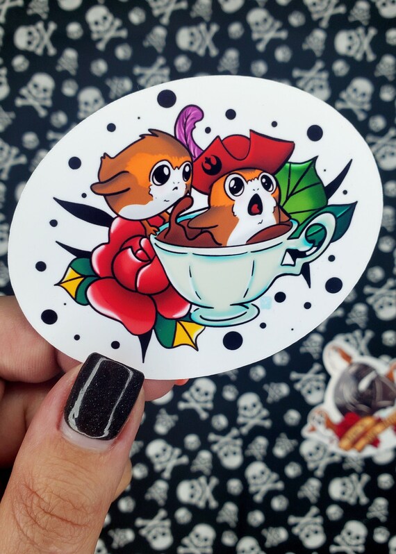 Playing pirates porg sticker two porgs porgs in a tea cup | Etsy