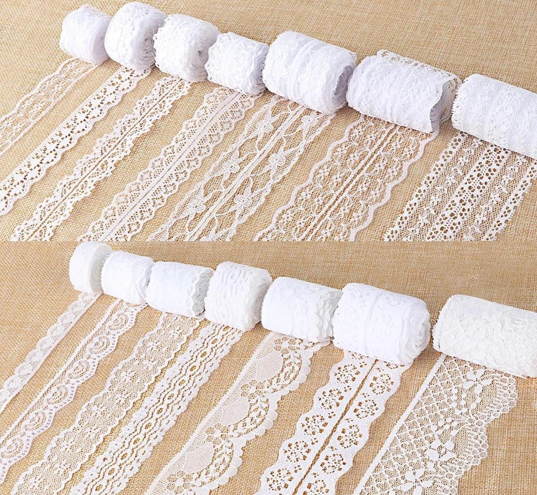 White Lace Ribbon Lace Trims 0.6 to 2.1 Inch Cream Lace With Assorted ...
