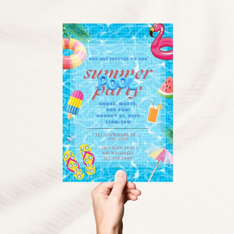 Summer Pool Party Invitation | Editable Digital Download | Kids ...