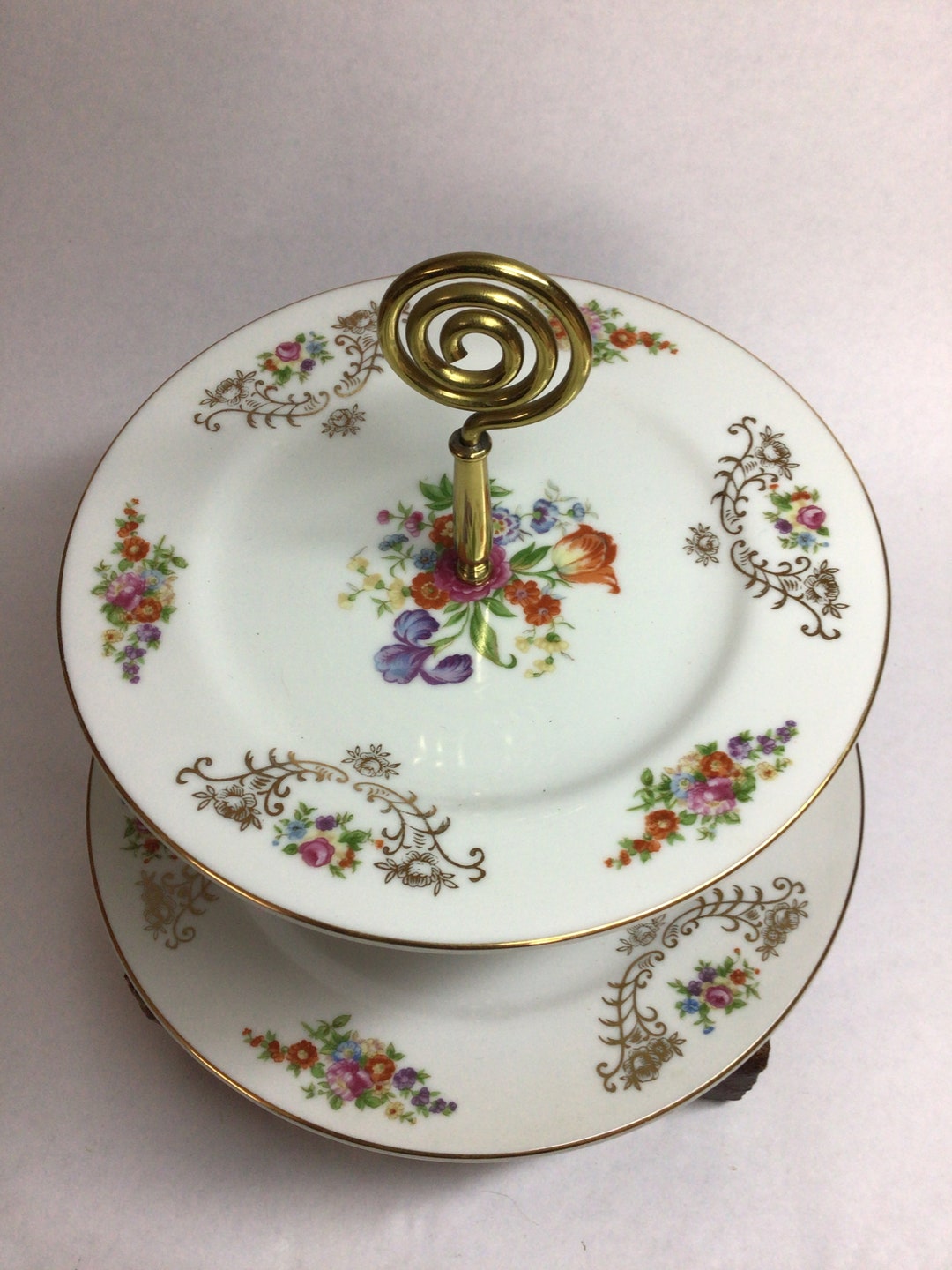 Two Tier Dessert Cupcake Scone Stand Floral Vintage Cottage - Etsy