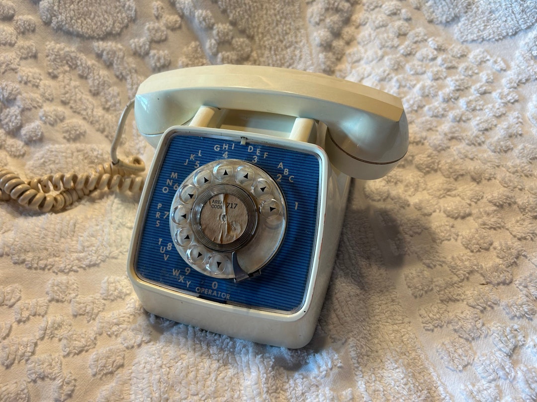 Vintage GTE Rotary Phone Beige and Blue - Etsy