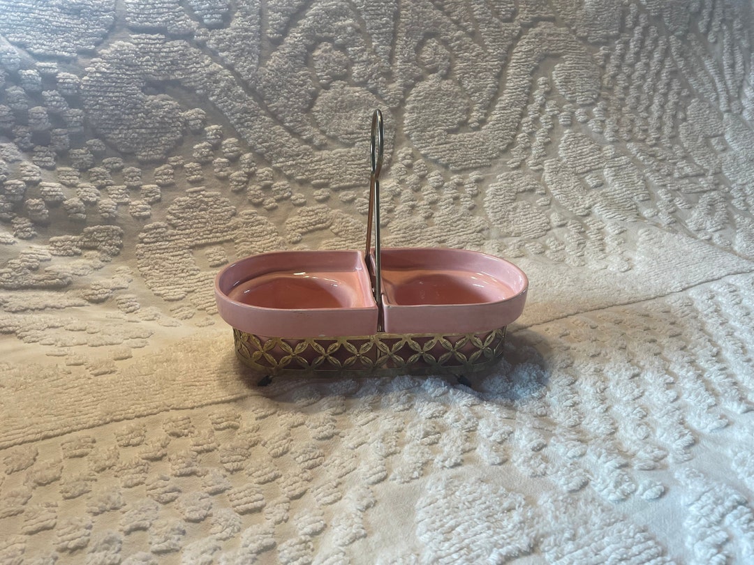 Vintage Condiment Caddy Pink Ceramic Bowls With Metal Stand - Etsy
