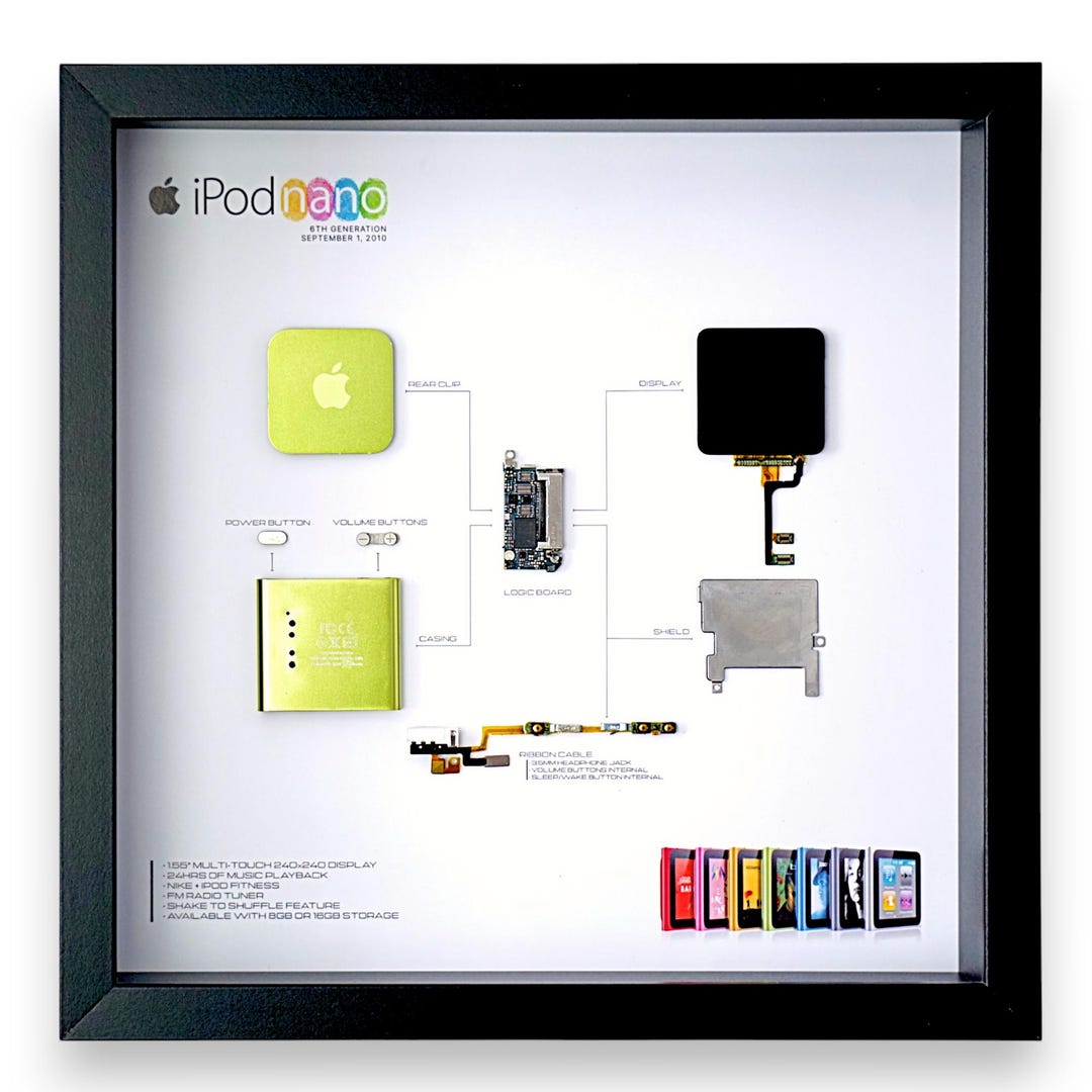 Framed Apple Ipod Nano (6th-gen) Disassembled Wall Art, Office Wall ...