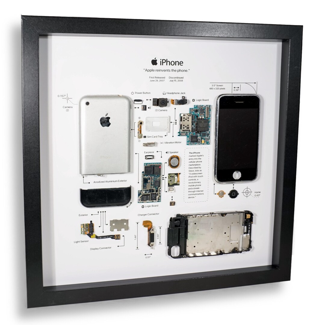 Framed Apple iPhone 1 (2G) Disassembled Wall Art, Original iPhone ...