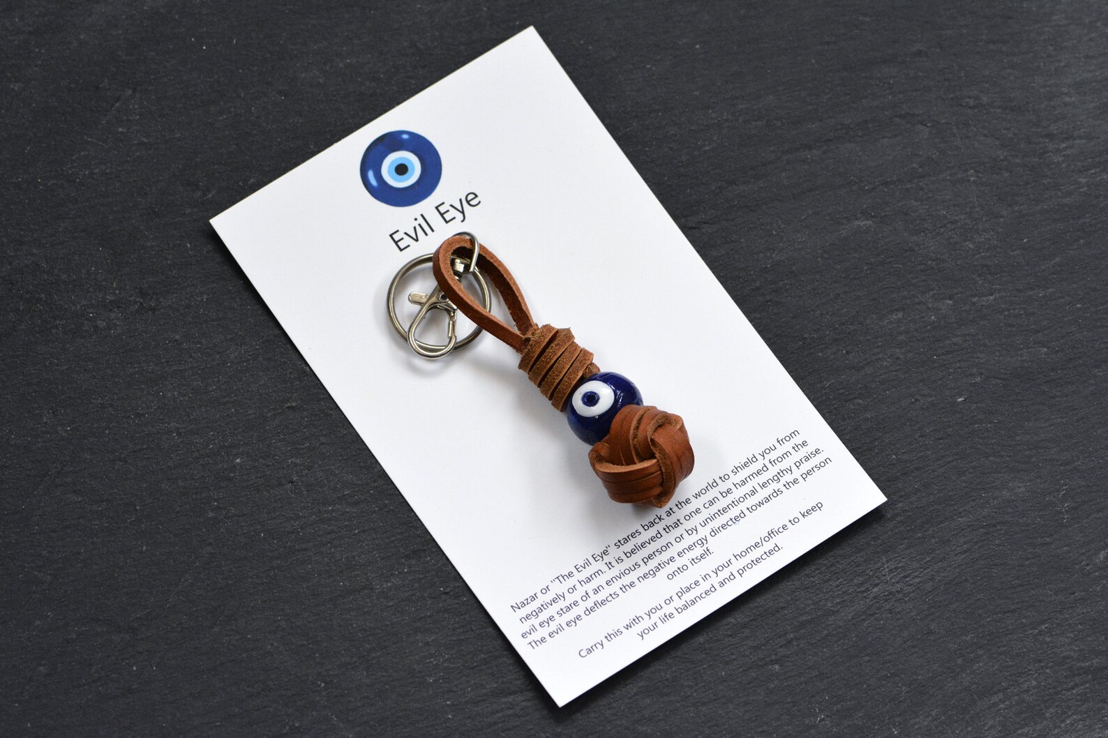 Evil Eye Keychain Leather Monkey Fist Knot Fob Blue Lucky | Etsy