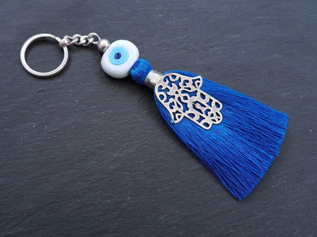 Evil Eye Key Chain, White Evil Eye, Blue Key Chain, Tassel Key Chain ...